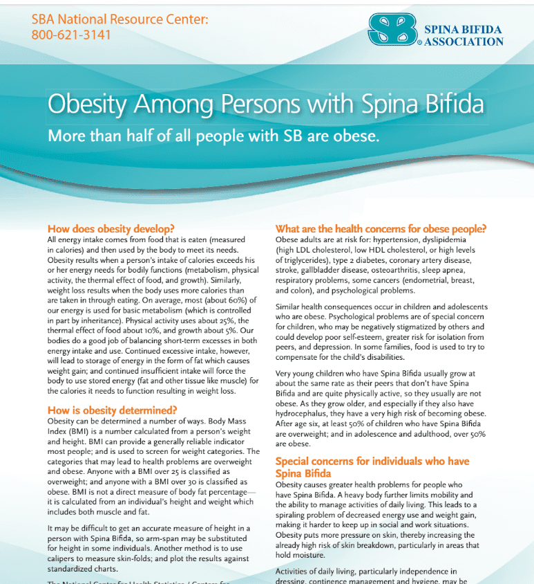 Obesity Among Persons With Spina Bifida Spina Bifida Association